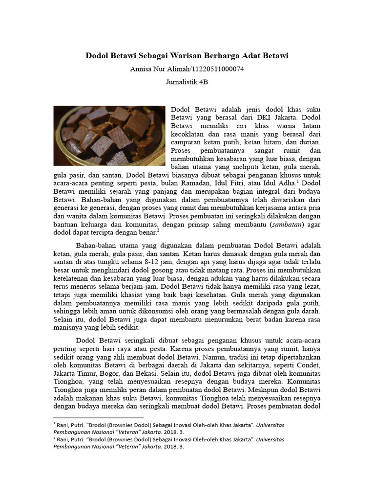 Dodol Betawi Sebagai Warisan Berharga Adat Betawi | PDF