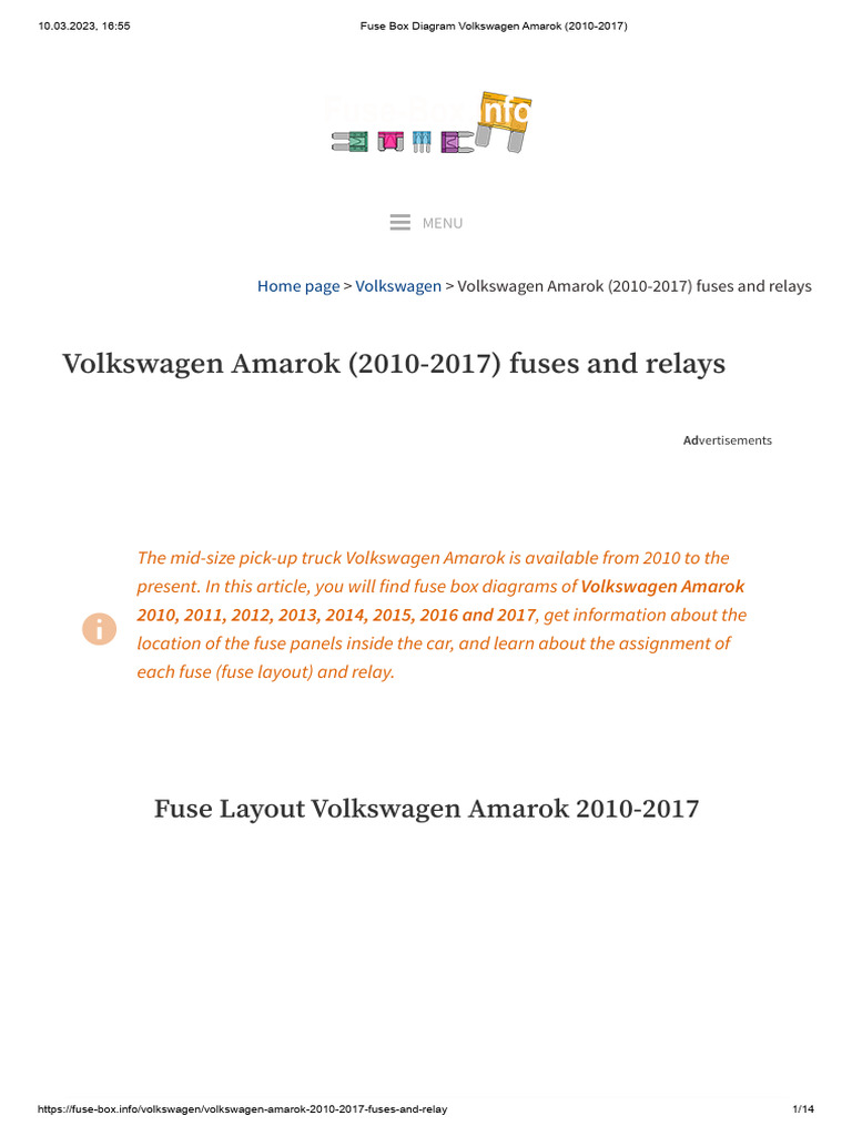 Fuse Box Diagram Volkswagen Amarok (2010-2017) | PDF