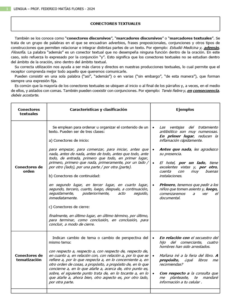 Los Conectores Textuales | PDF