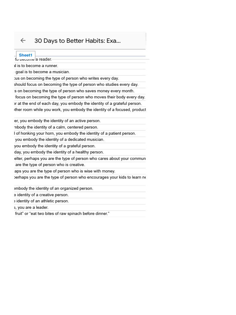 30 Days To Better Habits - Examples Database - Google Drive | PDF