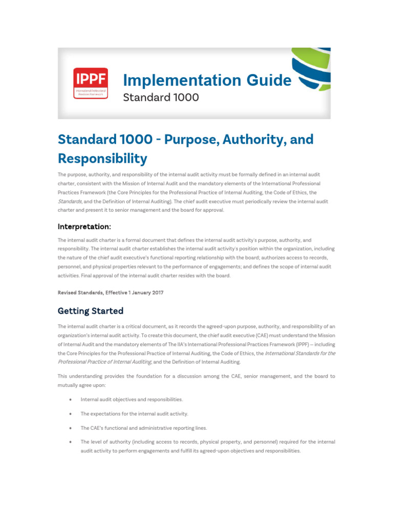 Iia Ig Standard 1000 Purpose Authority and Responsibility | PDF