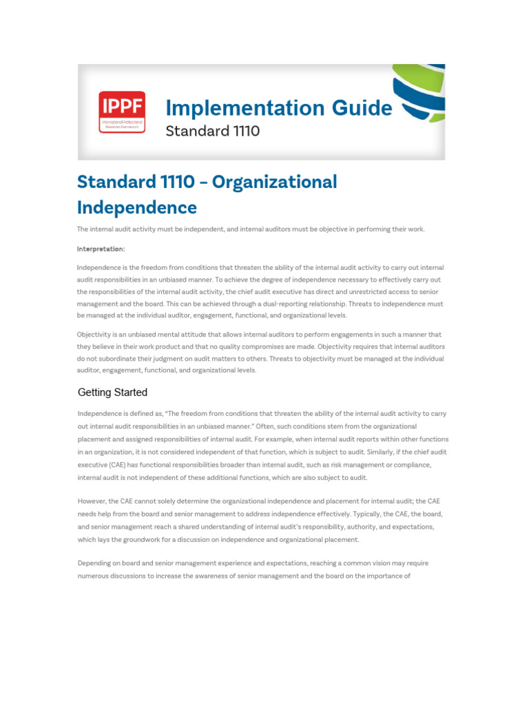 Iia Ig Standard 1110 Organizational Independence | PDF