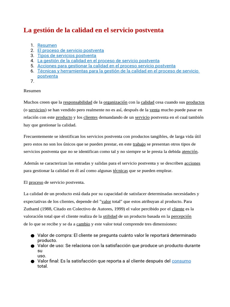 La Gestión de La Calidad en El Servicio Postventa | PDF
