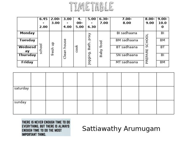 Timetable Self | PDF