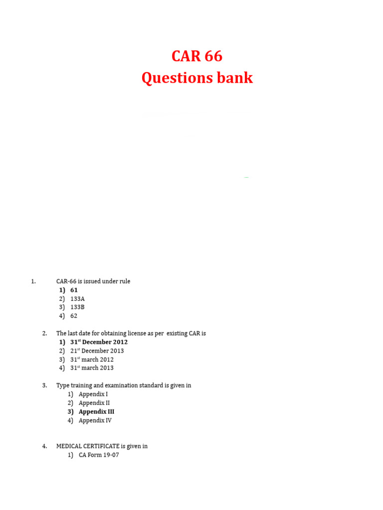 ?CAR 66 Questions Bank | PDF
