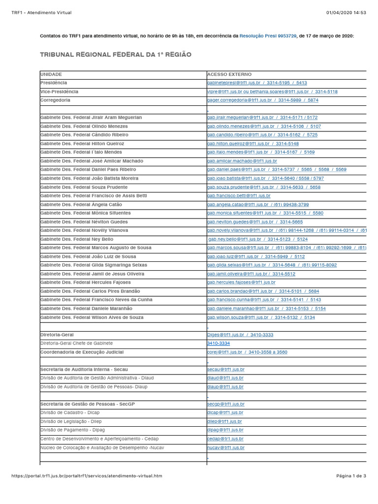 TRF1 - Atendimento Virtual | PDF