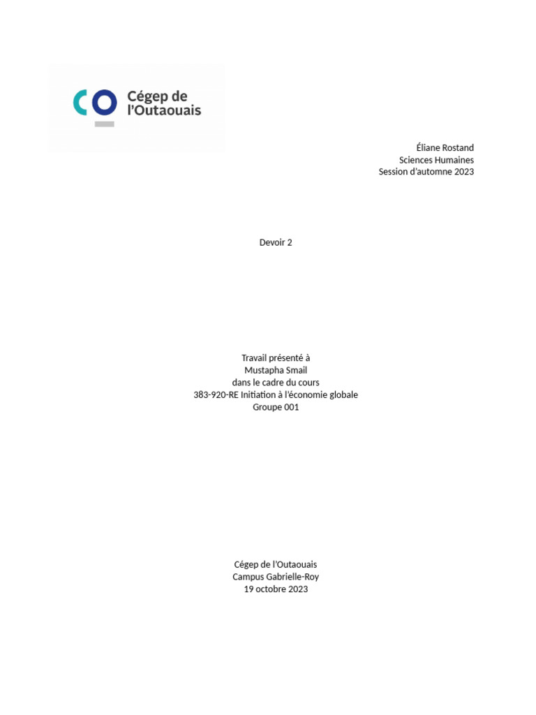 devoir 2 économie | PDF