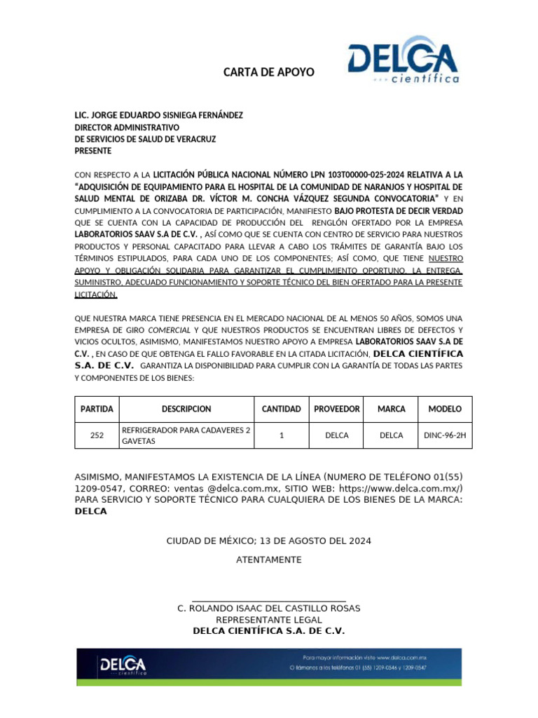 Delca - Carta de Apoyo Sesver Desiertas | PDF