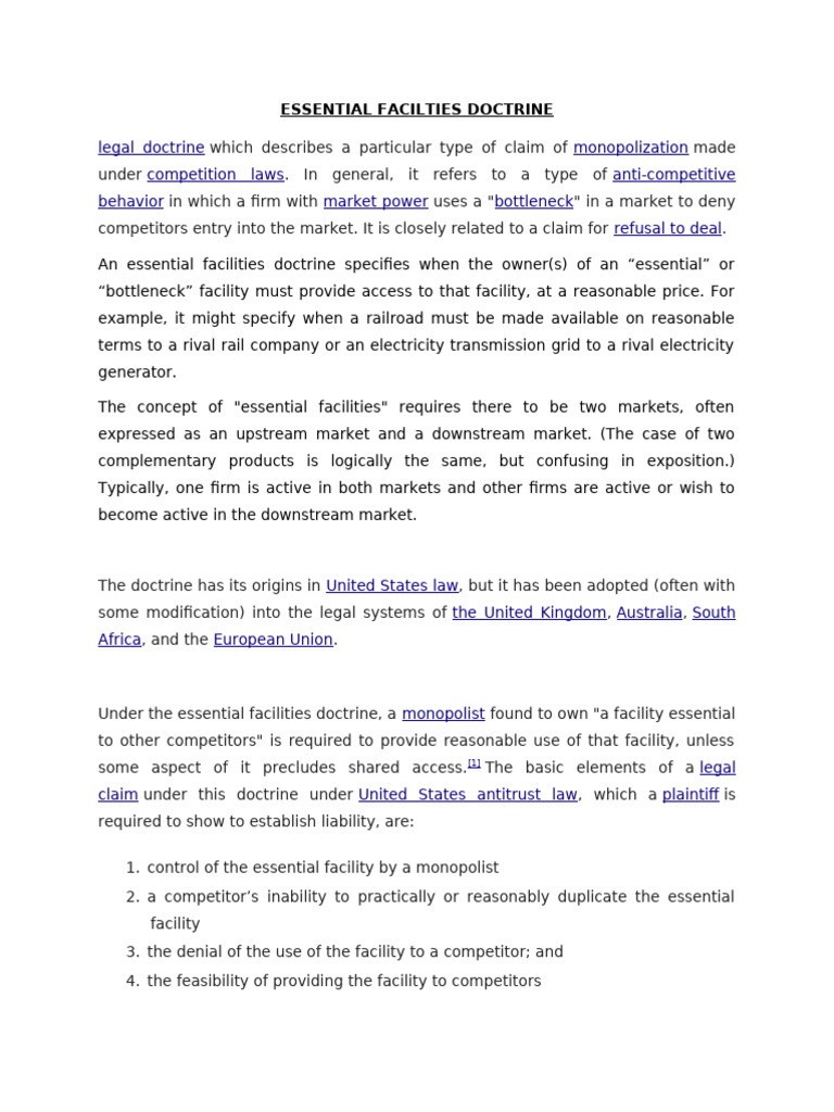 Essential Facilities Doctrine | PDF
