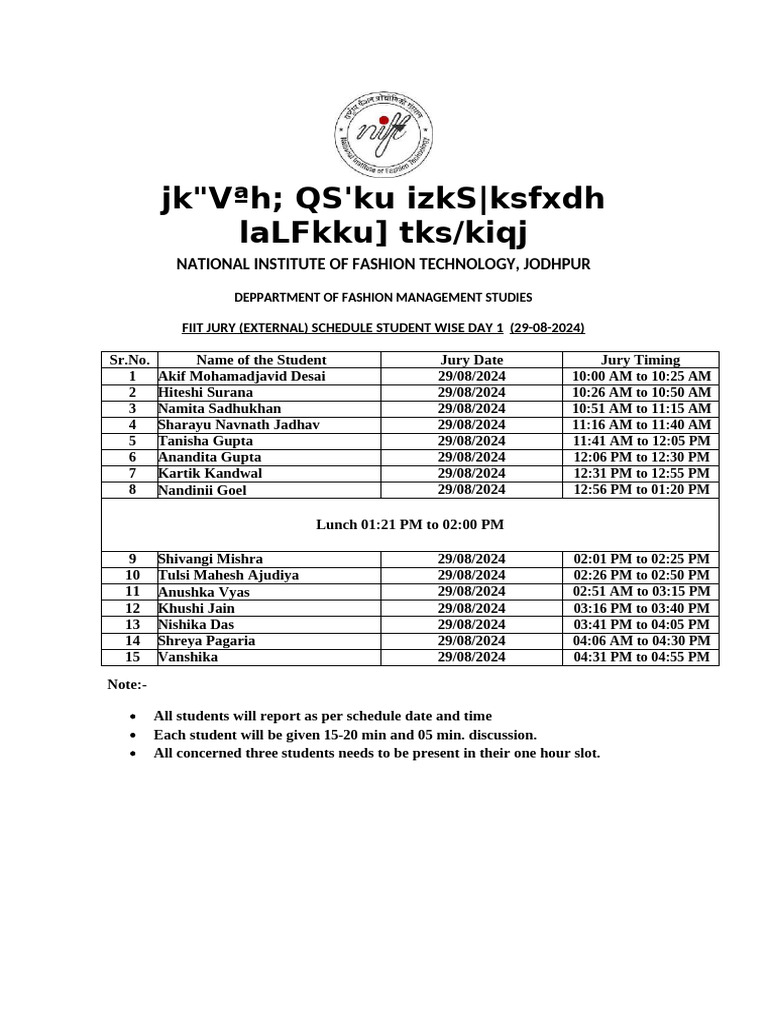 FIIT Students Scheduled | PDF