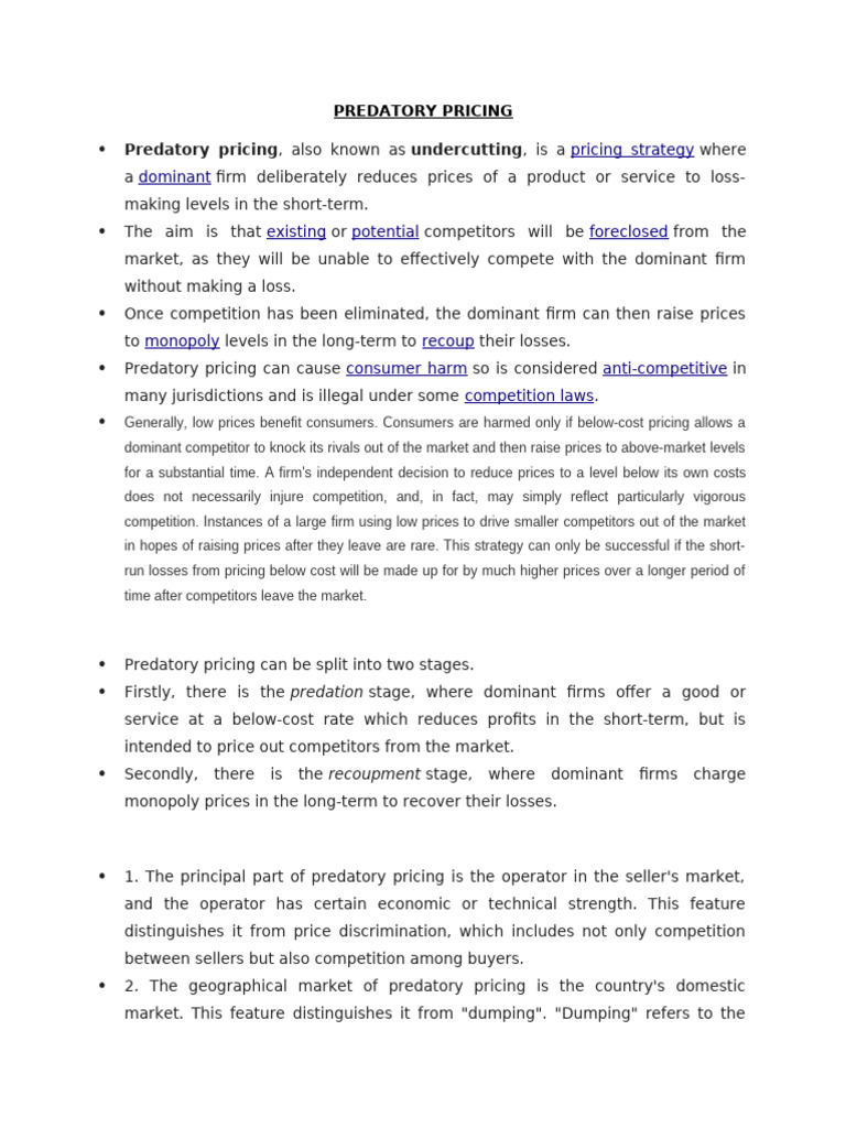 Predatory Pricing | PDF