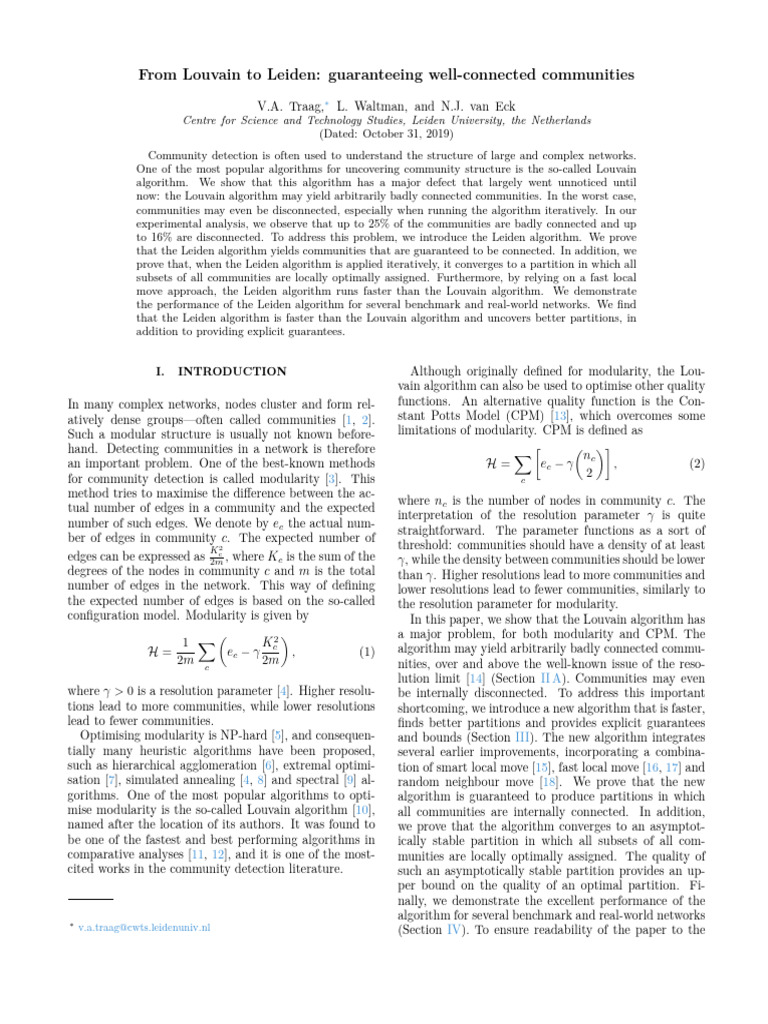 From Louvain To Leiden: Guaranteeing Well-Connected Communities | PDF