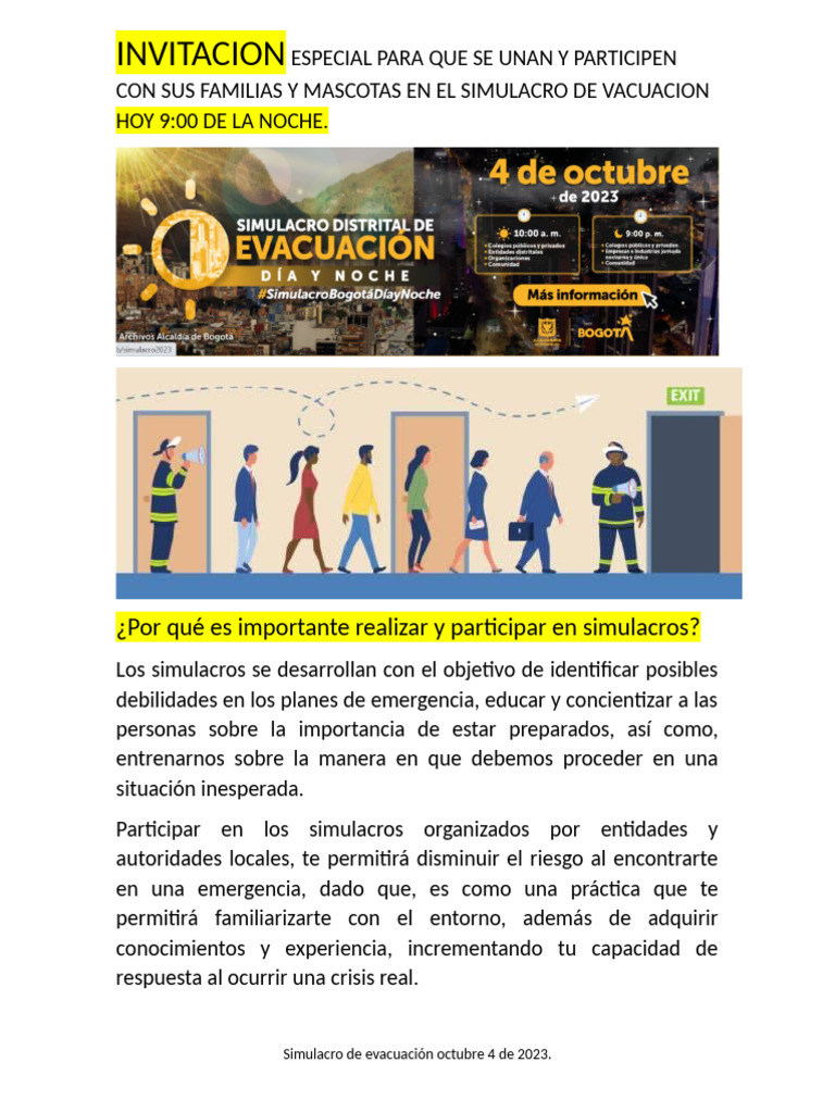 INVITACION AL SIMULACRO DE EVACUACION | PDF