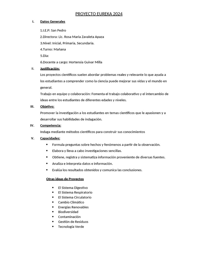 Proyecto Eureka 2024 | PDF