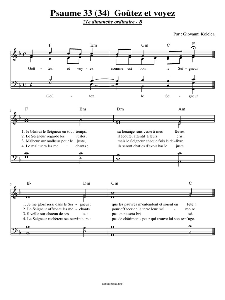 Psaume 33 (34) Goûtez Et Voyez | PDF
