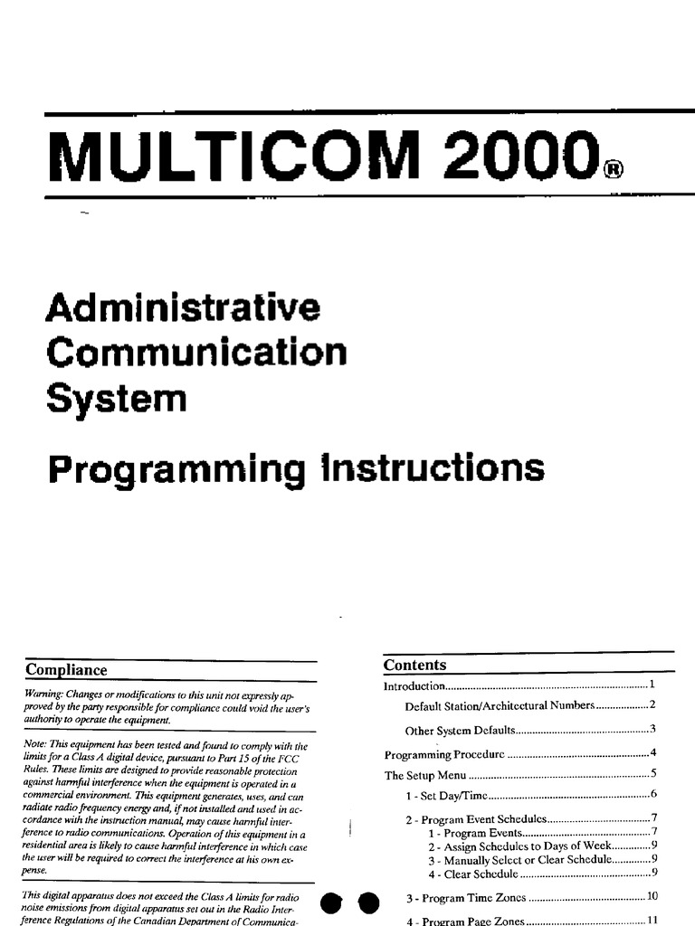 Bogen Multicom 2000 Programming Instructions | PDF