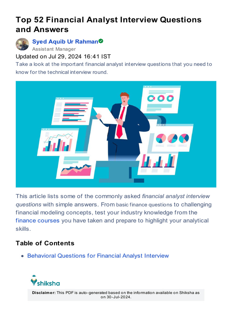 Top Financial Analyst Interview Q&A | PDF | Goodwill (Accounting ...