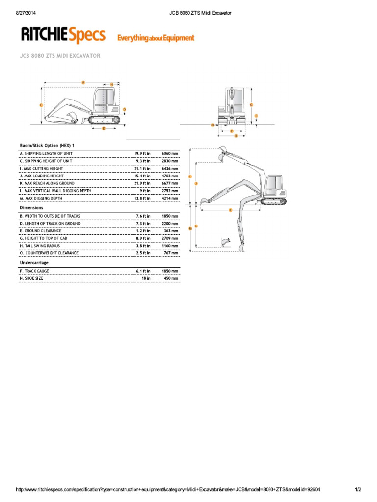 JCB Mini Excavator 8080 Specs | PDF