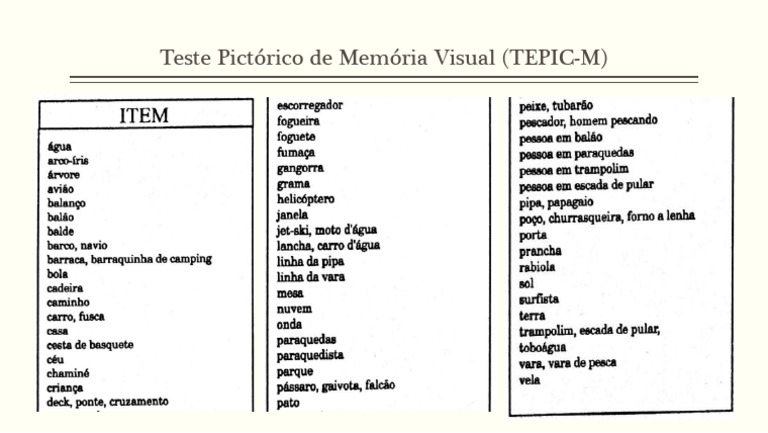 Teste Pictórico de Memória Visual (TEPIC-M) | PDF