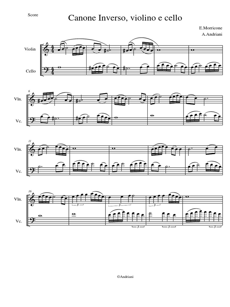 Canone Inverso, Violino e Cello | PDF