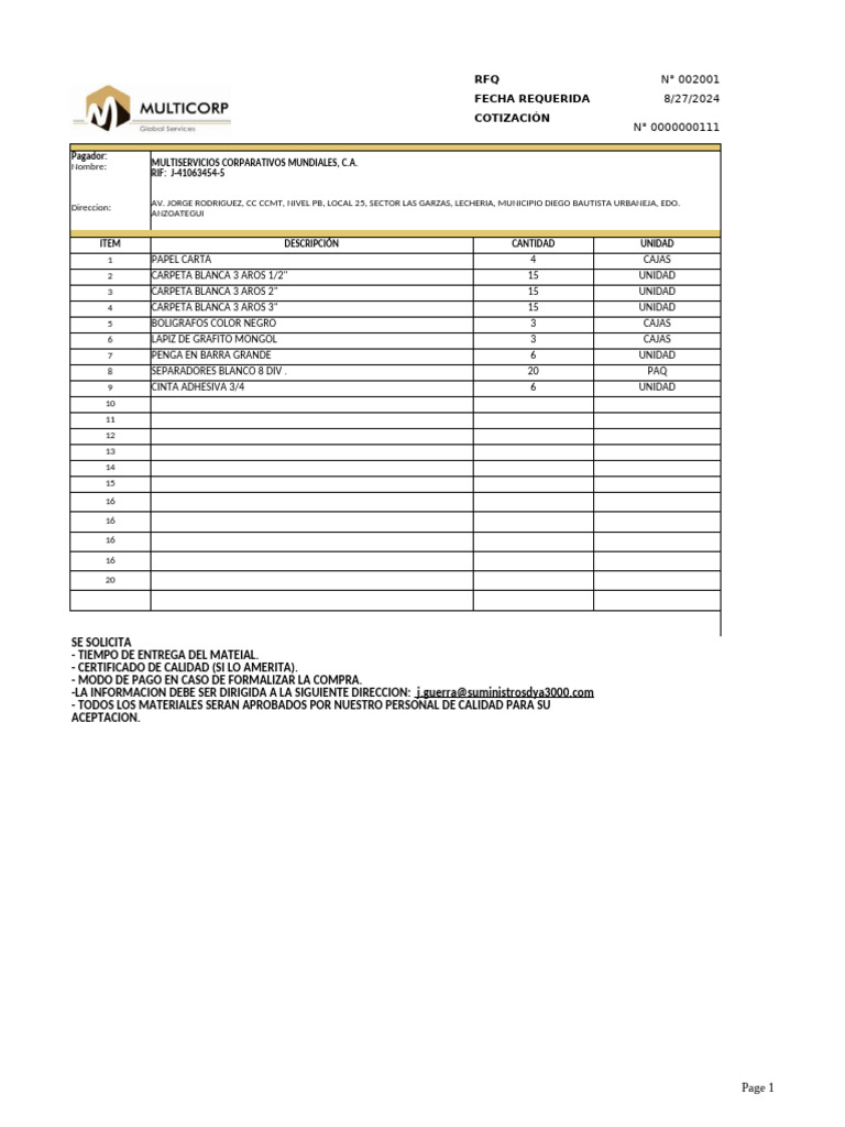 Copia de RFQ-Formato de Cot. Multicorp No. 000000111 PAPELERIA 26-8 ...