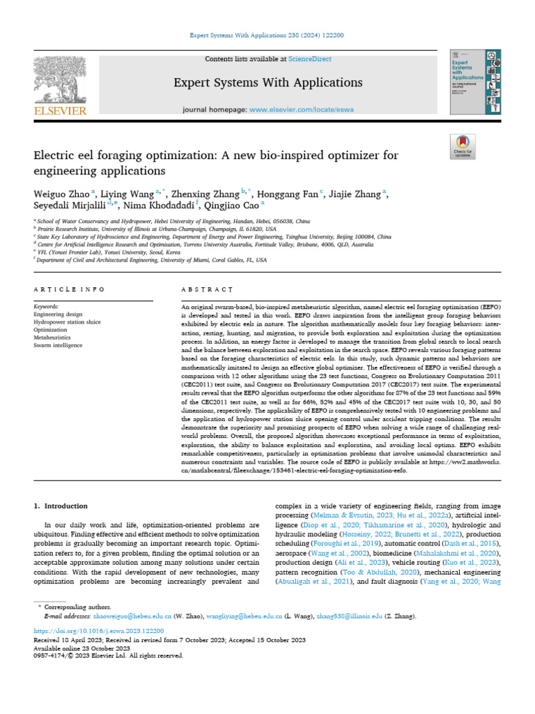 Electric Eel Foraging Optimization | PDF
