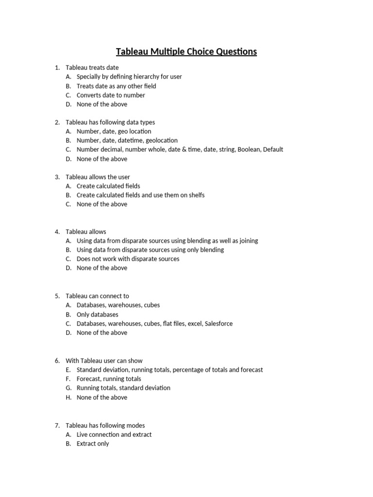 Tableau Destop MCQ | PDF