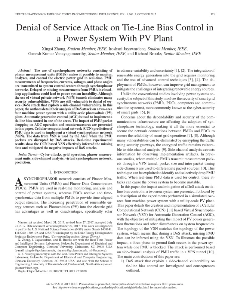 Denial of Service Attack On Tie-Line Bias Control in A Power System ...