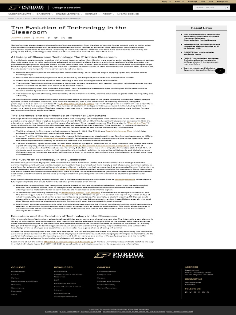 The Evolution of Technology in The Classroom - Purdue University ...