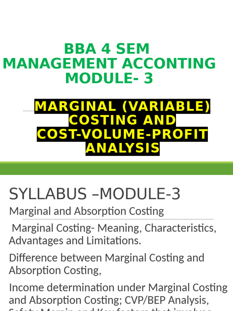 Marginal Costing-Module-3 Management Accounting | PDF | Cost Accounting | Finance & Money Management