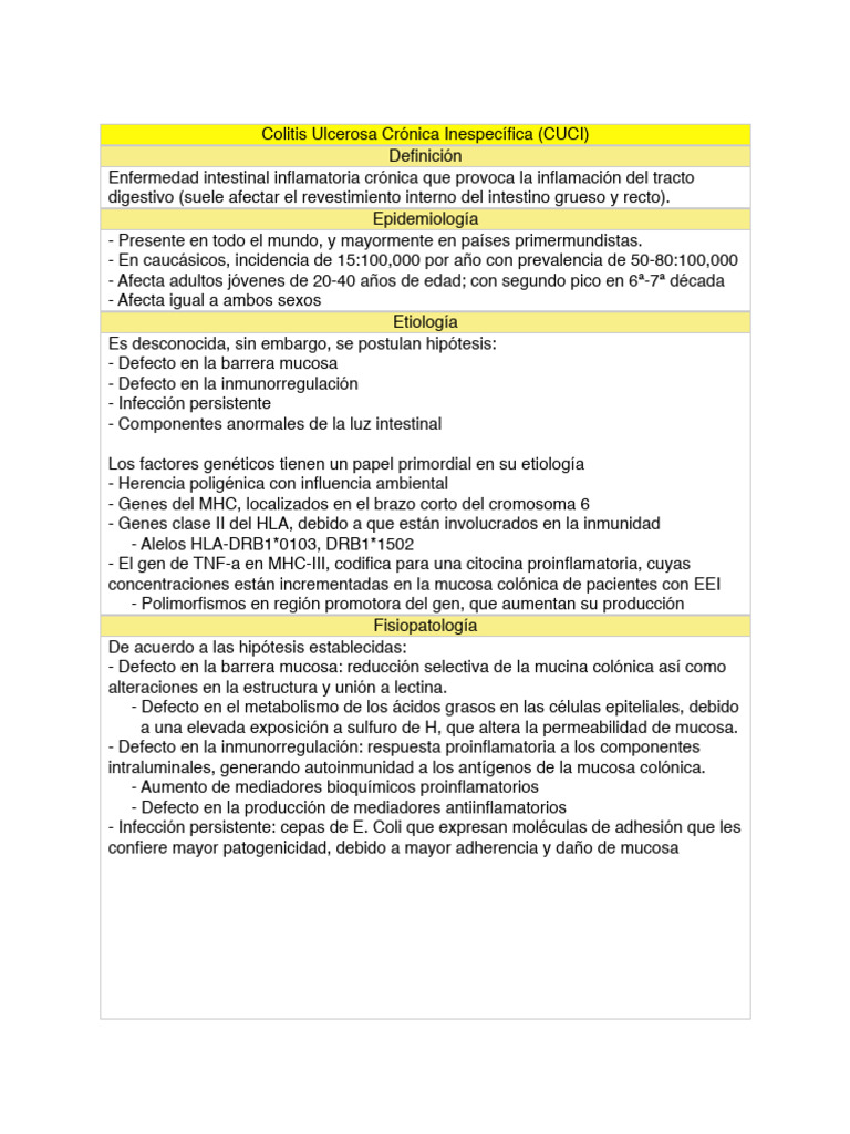 Colitis Ulcerativa Crónica Inespecífica (CUCI) | PDF