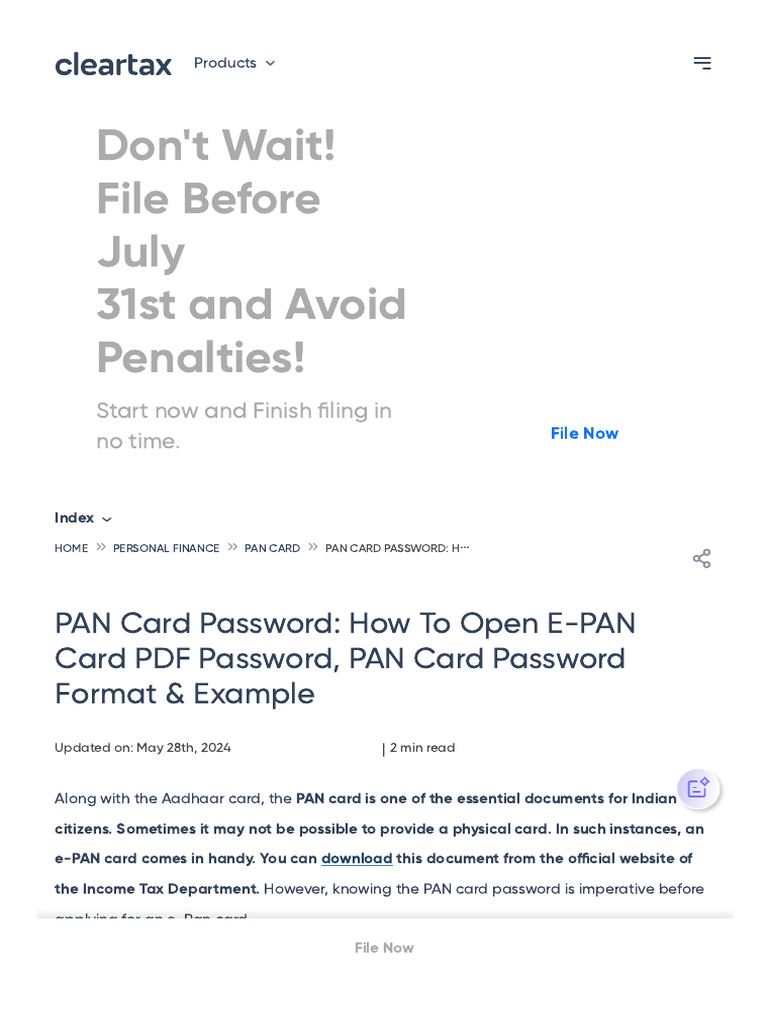PAN Card Password - How To Open E-PAN Card PDF Password, PAN Card | PDF ...