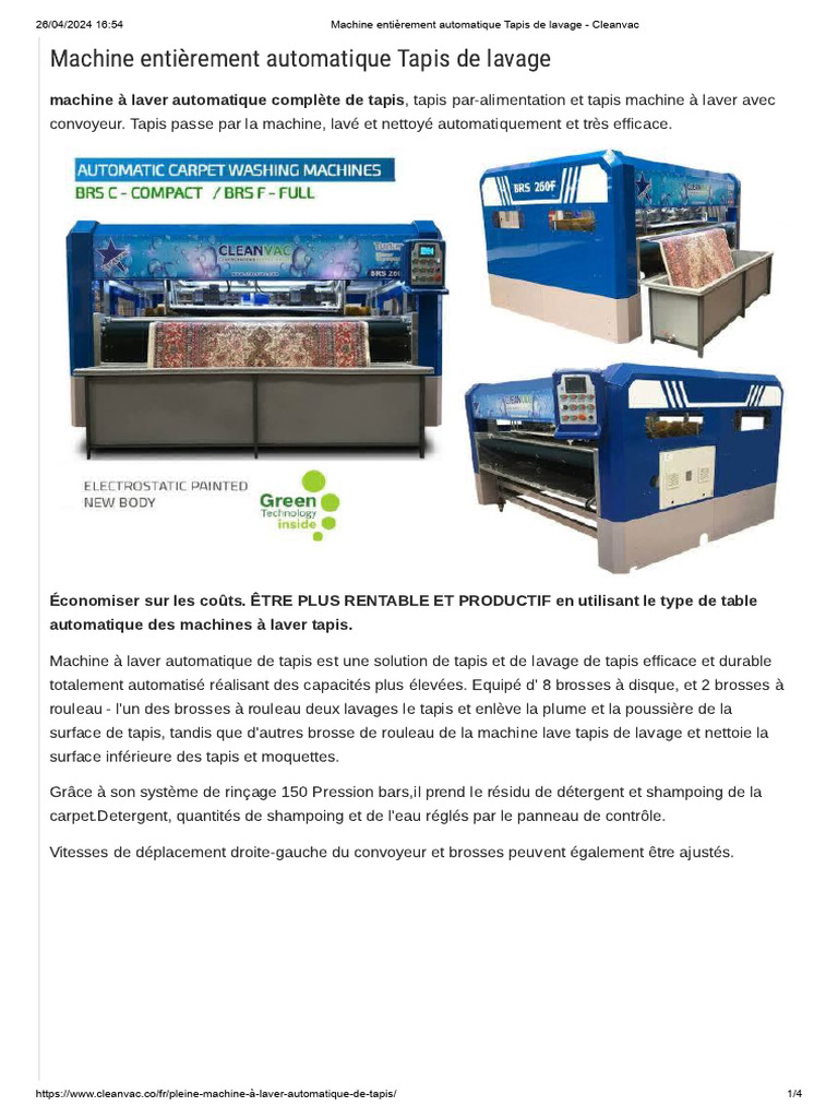 Machine Entièrement Automatique Tapis de Lavage - Cleanvac | PDF