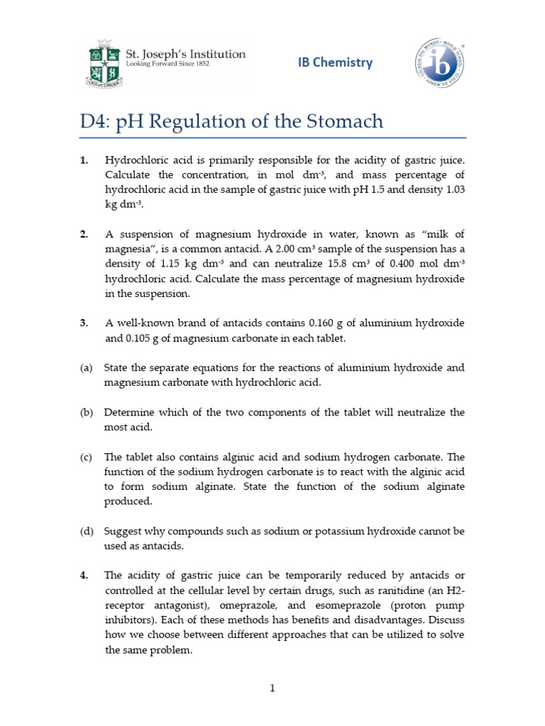 D4 - PH Regulation of The Stomach Q A | PDF