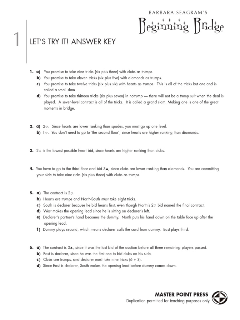 FREE BeginningBridge 7 AnswerKey | PDF