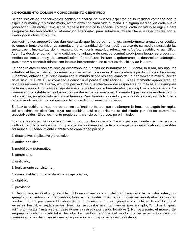 Conocimiento Común y Conocimiento Científico | PDF | Science ...