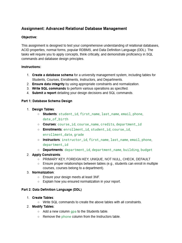 Assignment - Advanced Relational Database Management | PDF