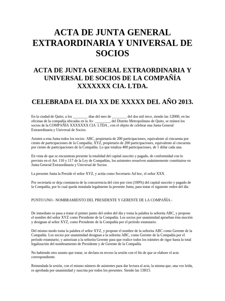 Modelo de Actas de Junta | PDF