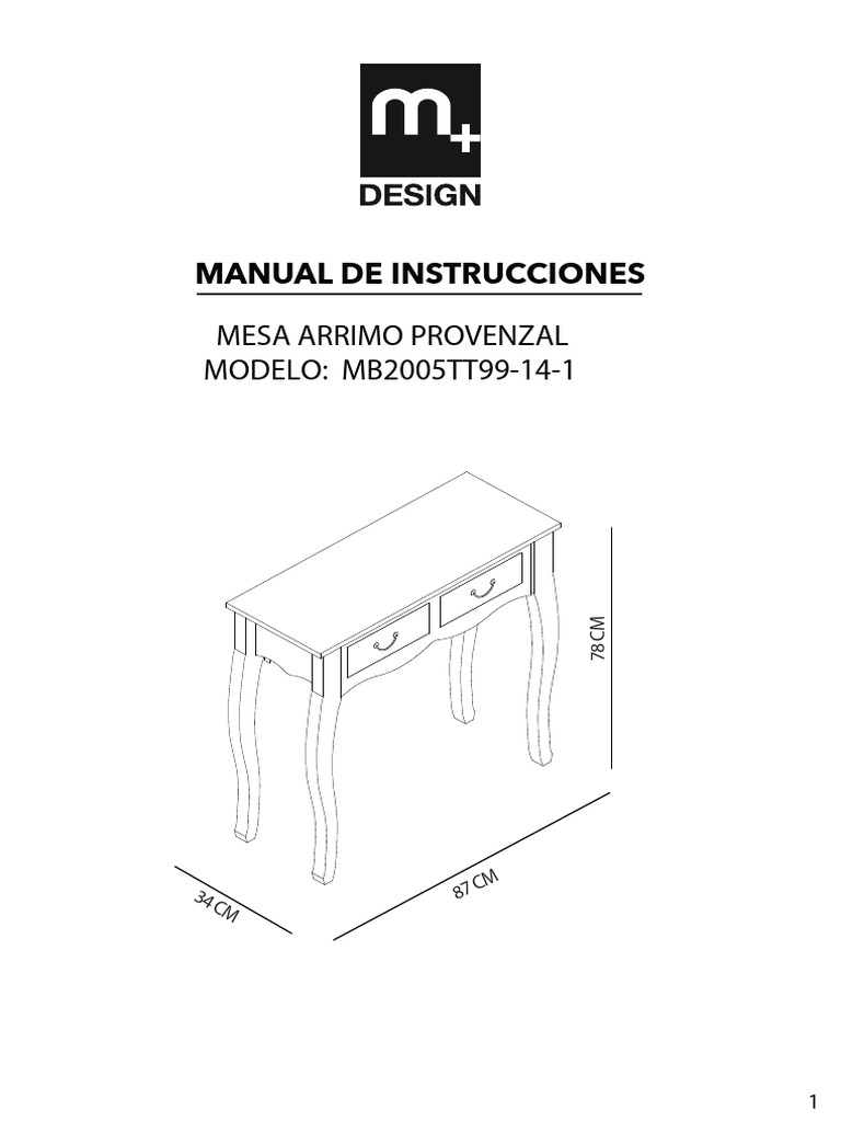 Manual Mesa Arrimo Modelo MB2005TT99-14-1 | PDF