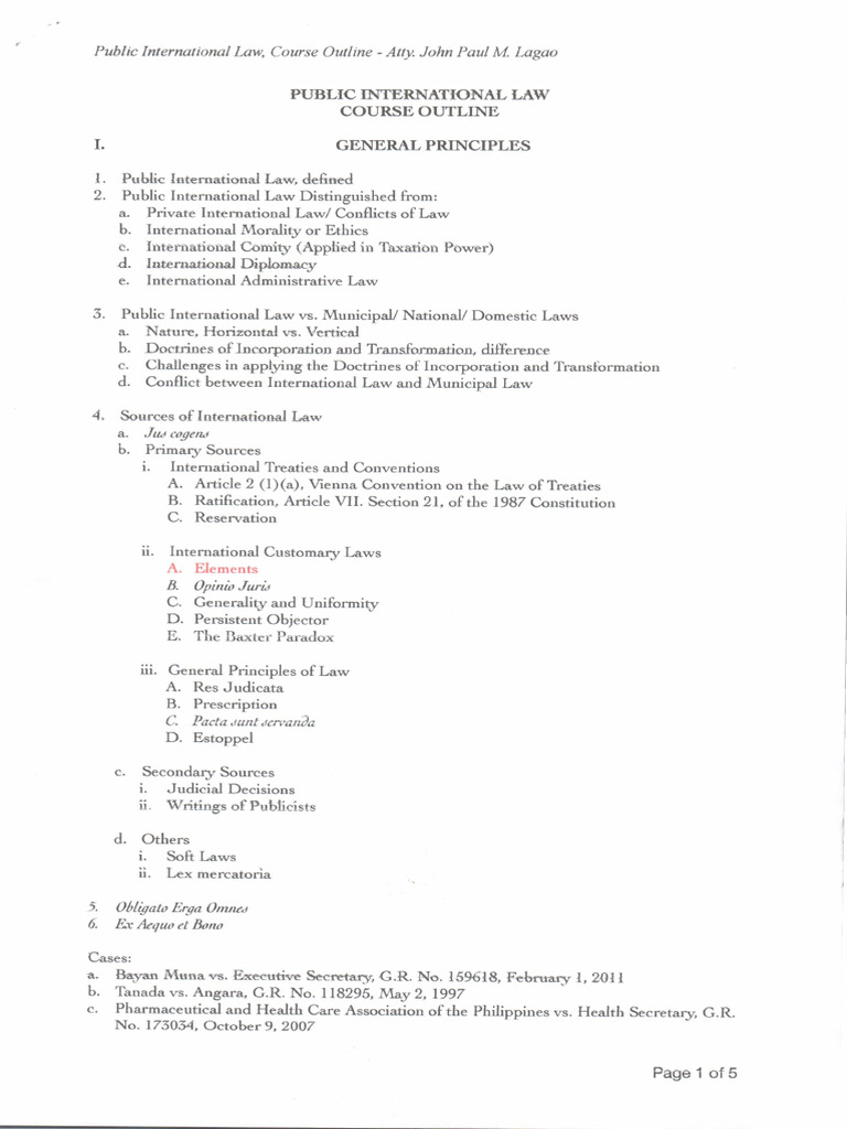 Public International Law Course Outline | PDF