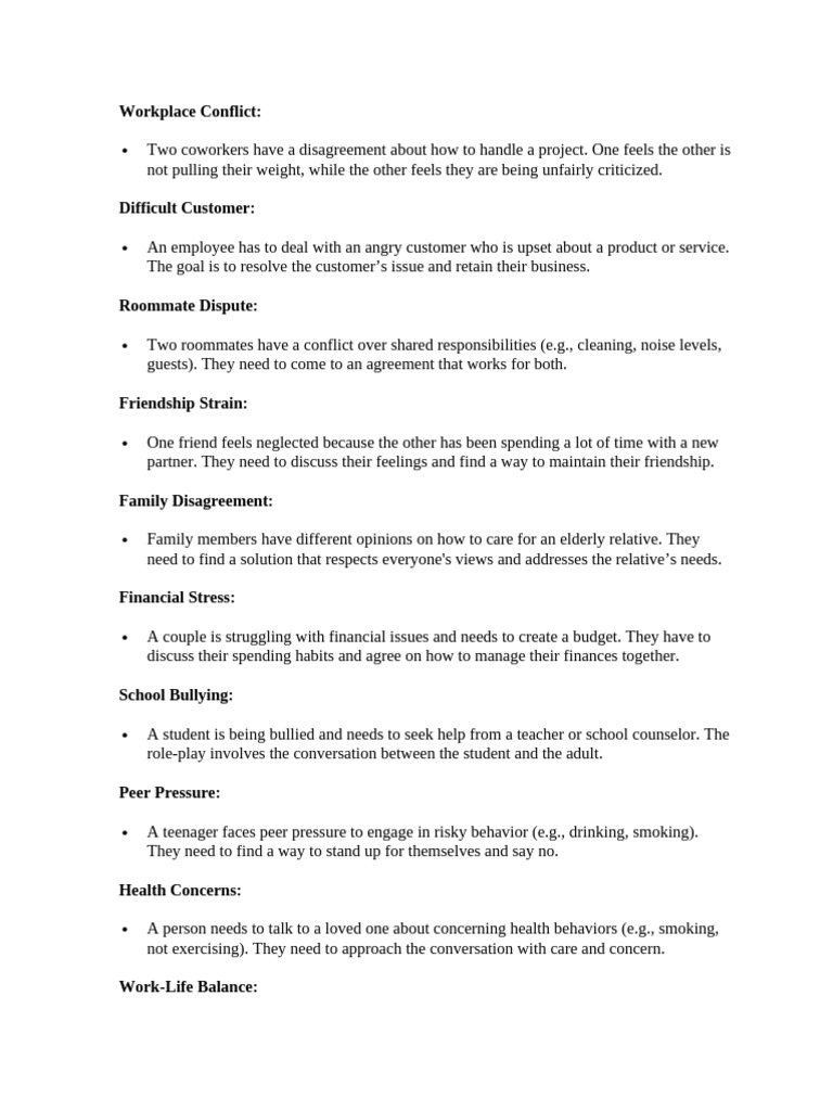 Conflict Role Play Topics | PDF