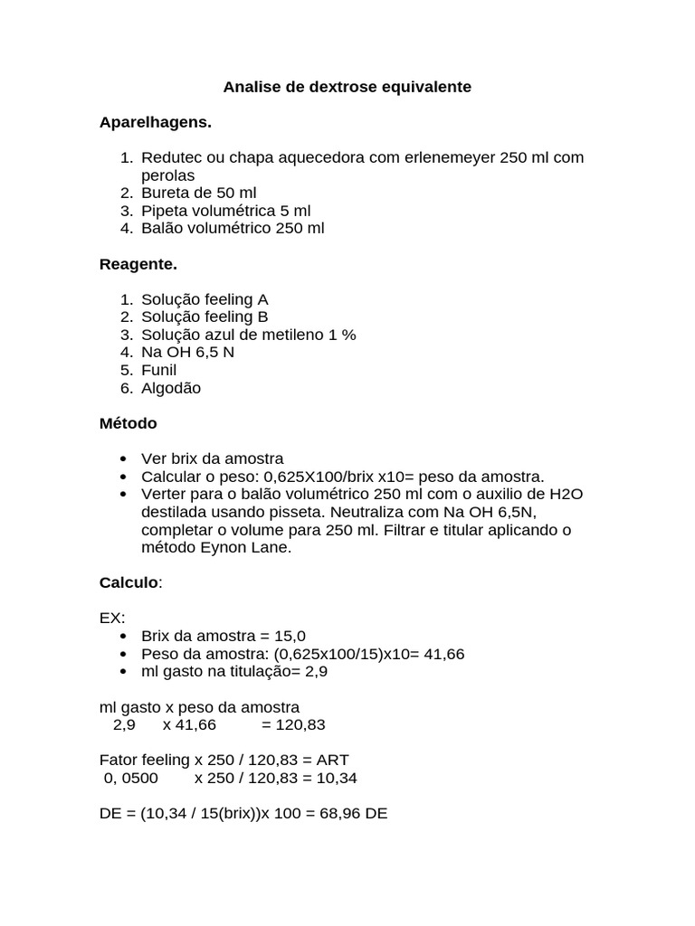 Analise de Dextrose Equivalente | PDF