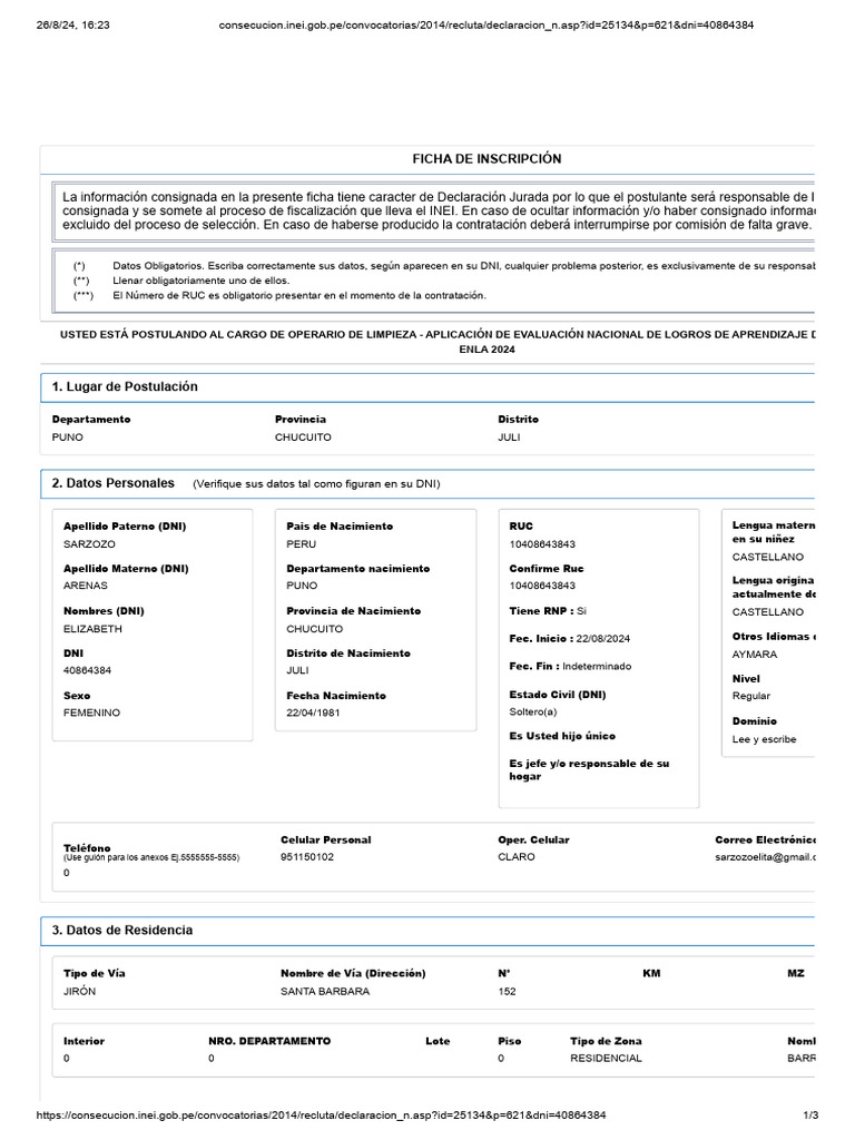 Ficha de Inscripcion Sarzozo Elita | PDF