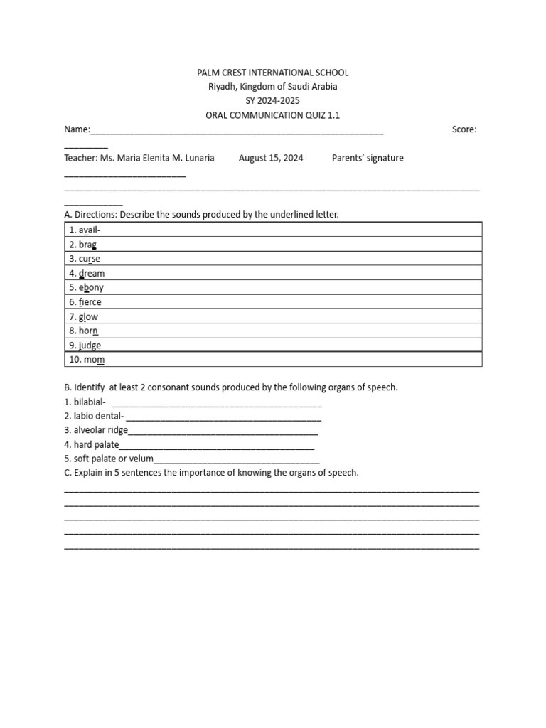Oral Communications Quiz | PDF