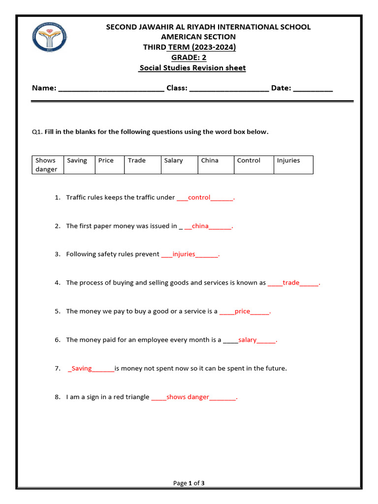 Social Study - G2 - Revision Sheet - Key | PDF