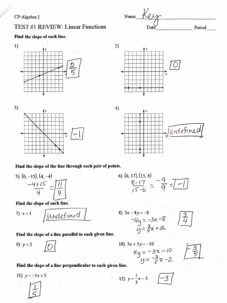 Linear Functions Test Review Part 1 Key | PDF