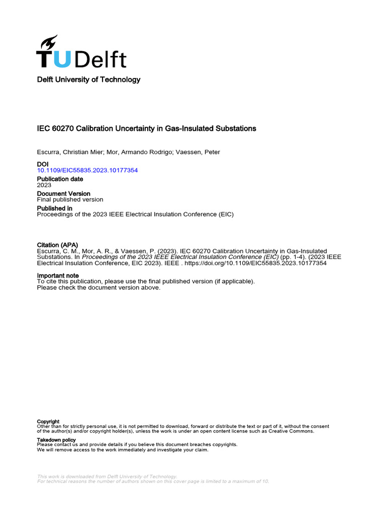 IEC 60270 Calibration Uncertainty in Gas Insulated Substations | PDF