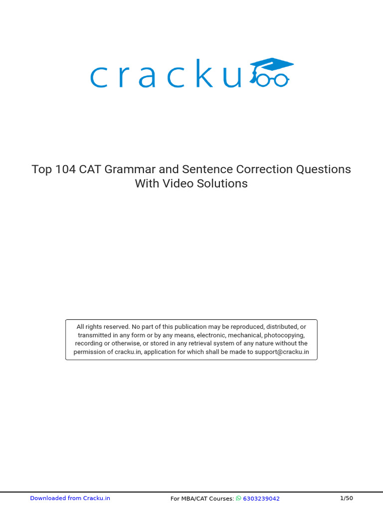 Top 104 CAT Grammar and Sentence Correction Questions With Video ...