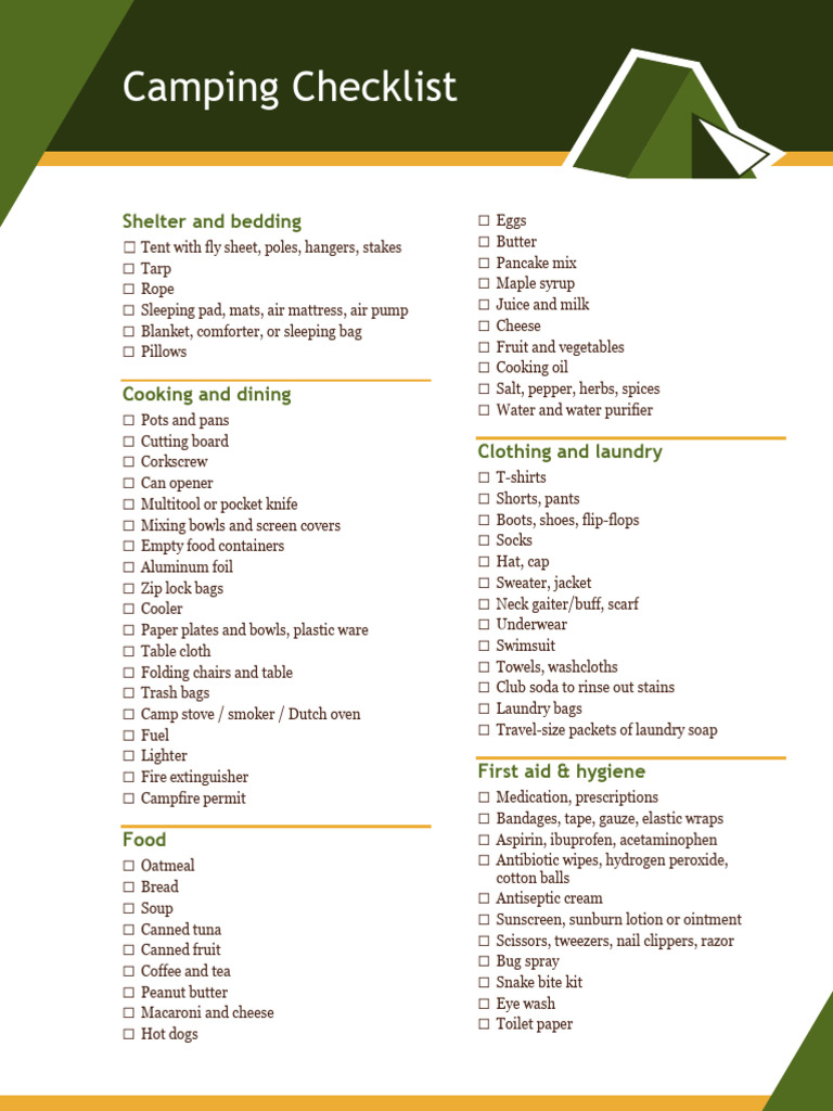 Camping Checklist | PDF