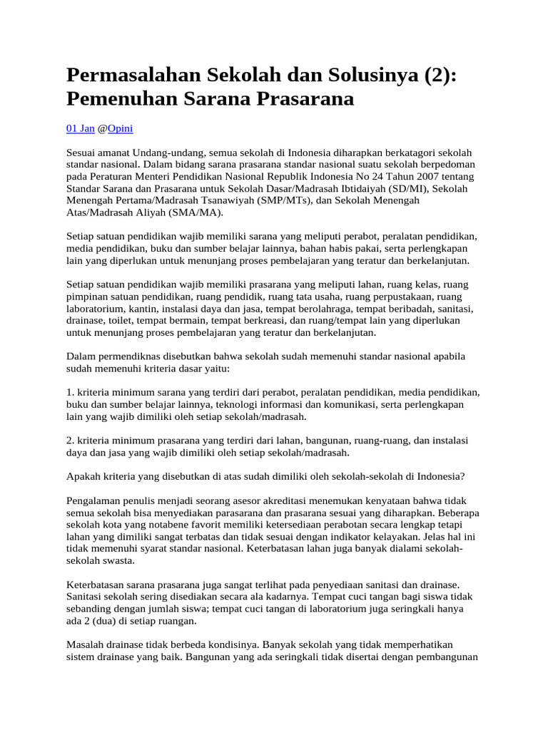 Permasalahan Sarana Prasarana | PDF